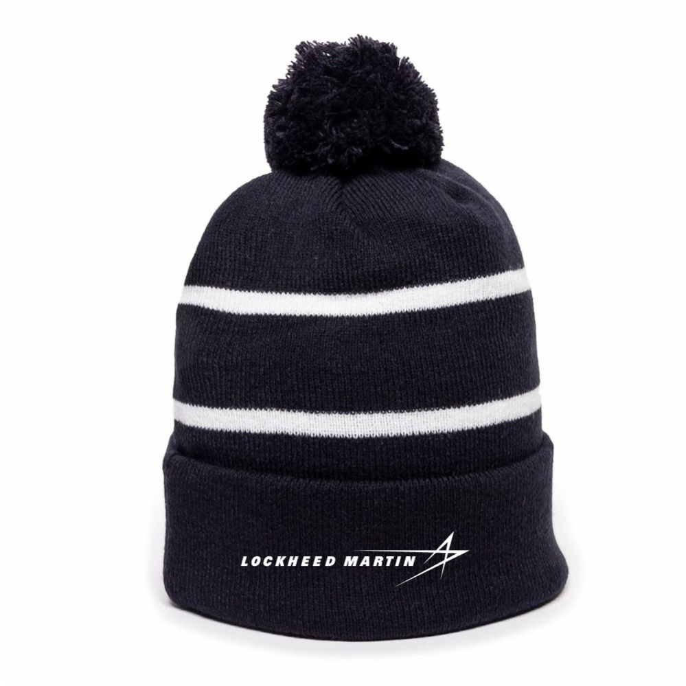 Headwear | Lockheed Martin Striped Beanie with Pom | LM160010-LM